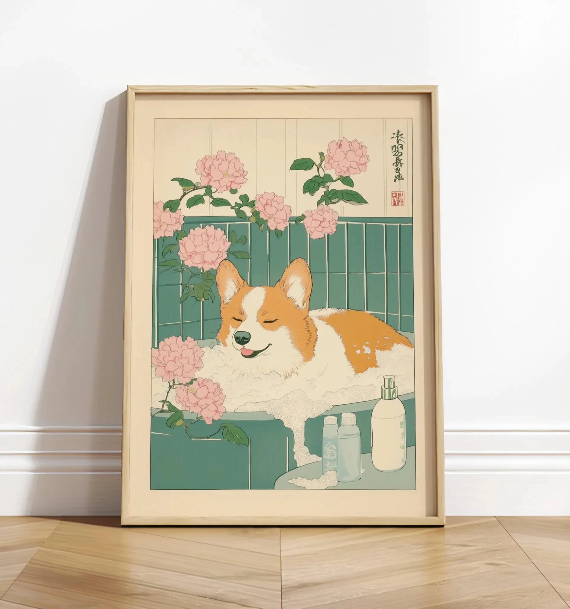 Картина на холсте "Собака корги в ванной", 40x60см, JY740-17