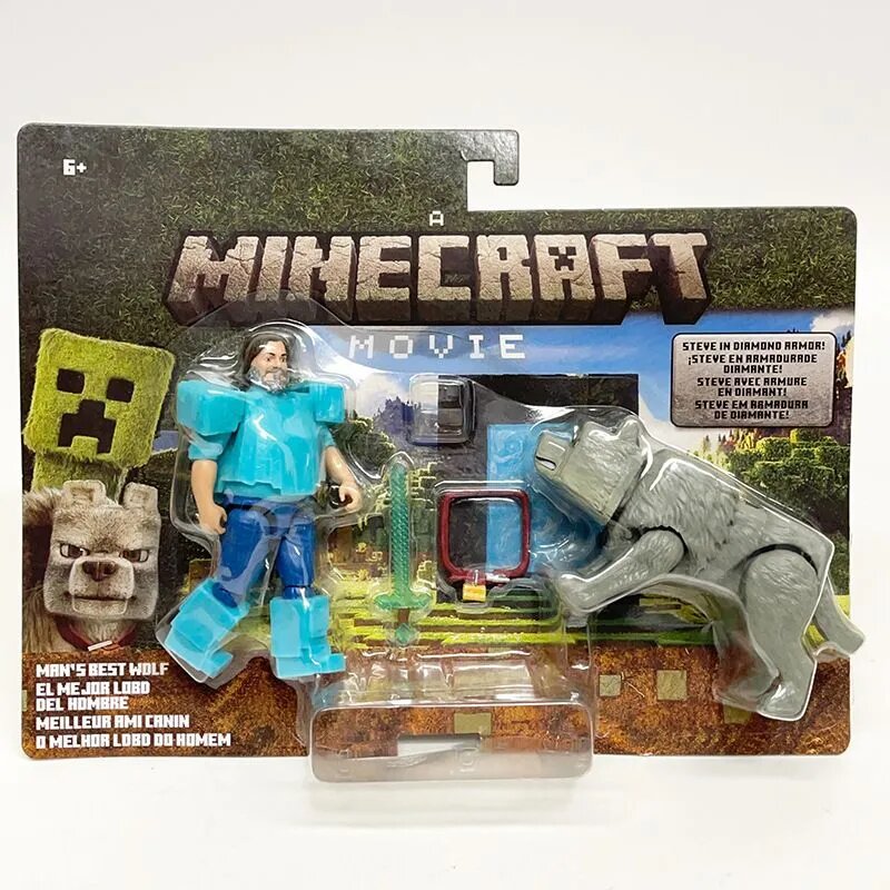 Mattel Minecraft, коллекционная фигурка 10 см, серия Майнкрафт(10-волк+Стив)
