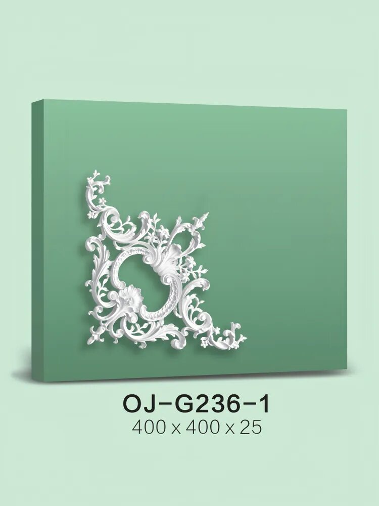 Лепнина декоративная из жесткого полиуретана орнамент угловой цветочный узор белая OJ-G236-1, прочная водостойкая, для покраски стен, 400 400 25 мм