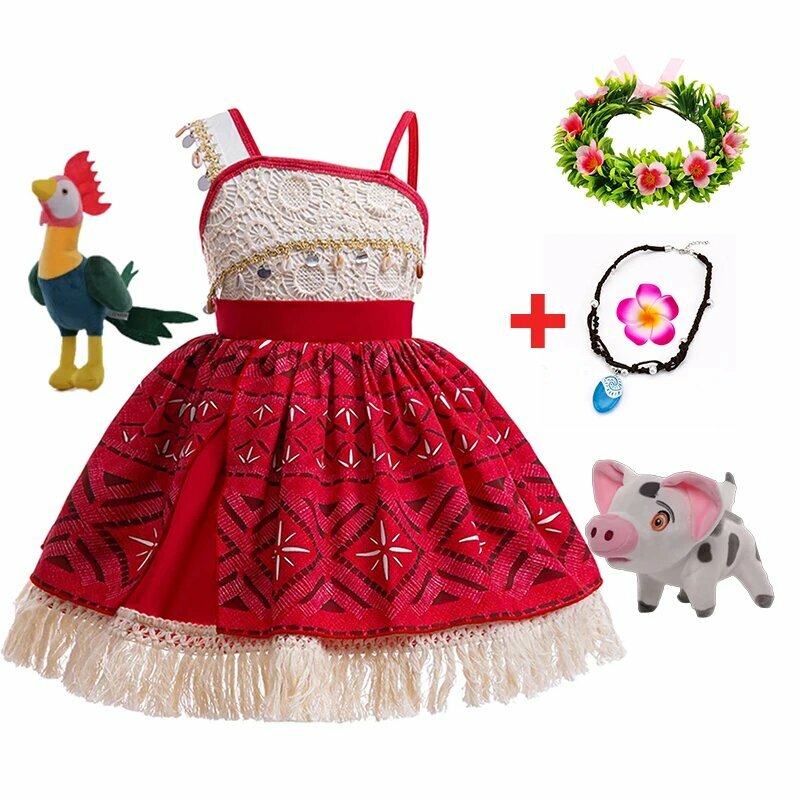 Платье Моана, красный, Size 130(5-6T), Style E