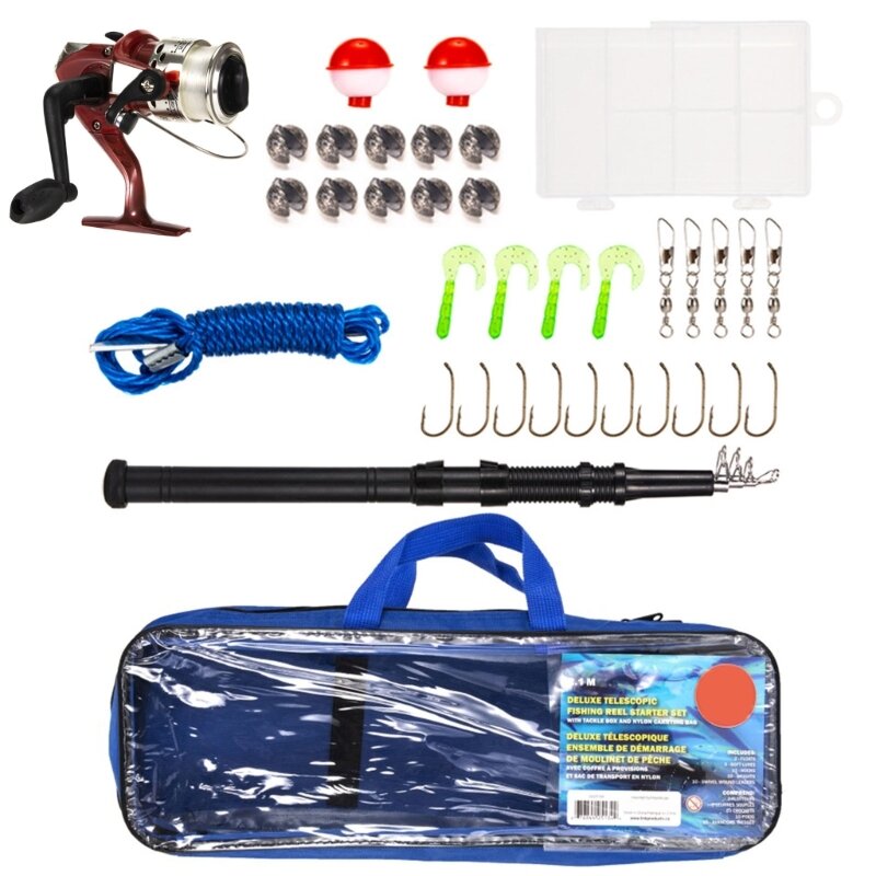 Рыболовный Набор Для Начинающих, Включающий Телескопическую Удочку, Поплавочные Приманки, Металлический Соединитель Для Крючка, Рыболовную Катушку и Сумку Для Хранения Рыболовных Снастей