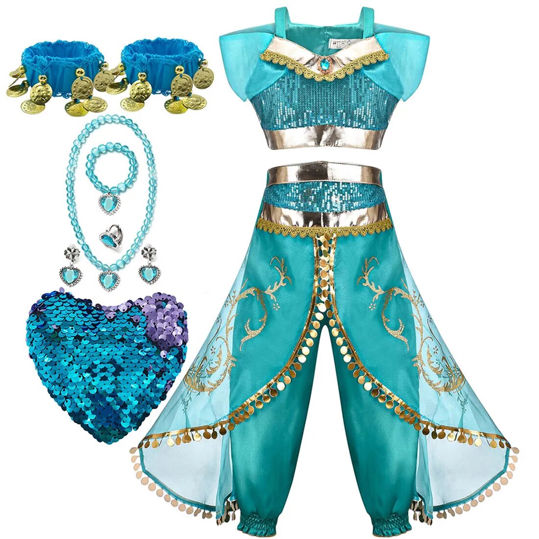 Детский костюм принцессы Жасмин Disney зеленый 9-10T (Tag 150), Jasmine Suit 3