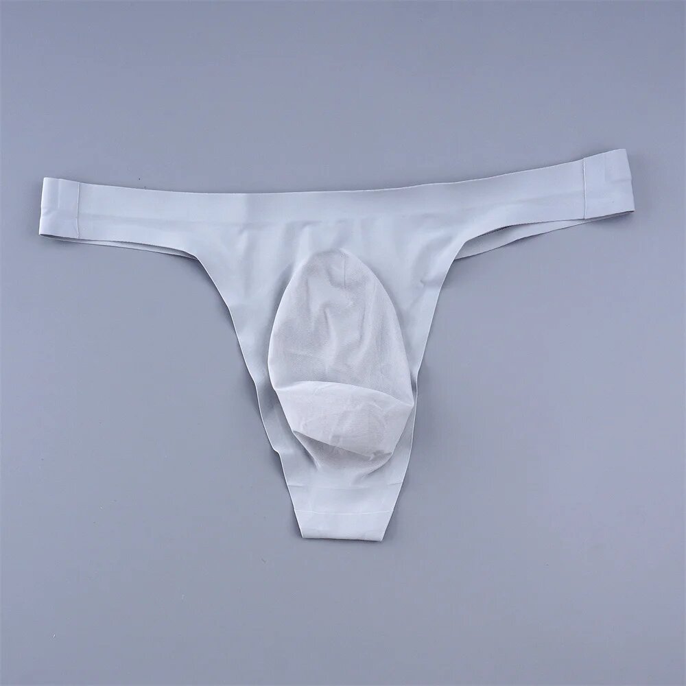Летние ультратонкие мужские трусы-стринги бесшовные с U-образным карманом из ледяного Белый, М, Gray