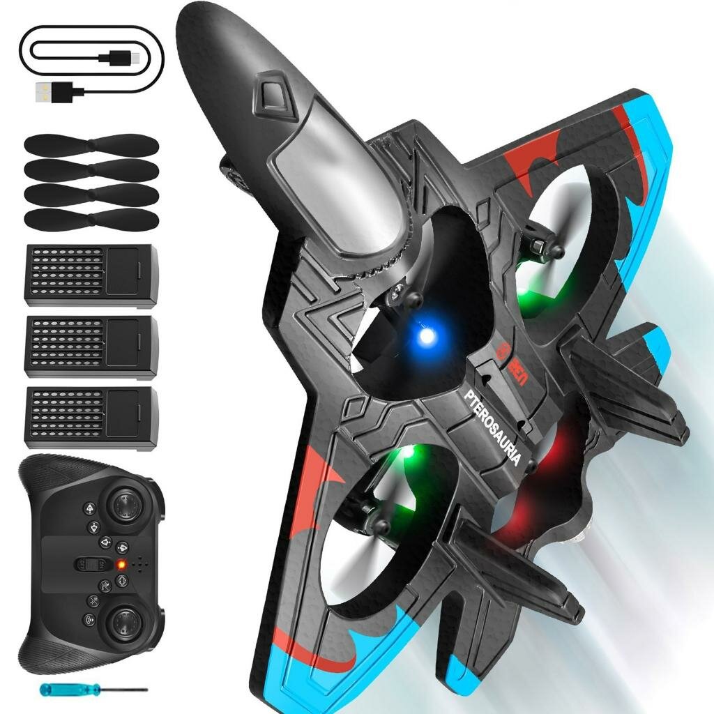 Дистанционный истребитель-фом-джет с LED-подсветкой, Три батарейки