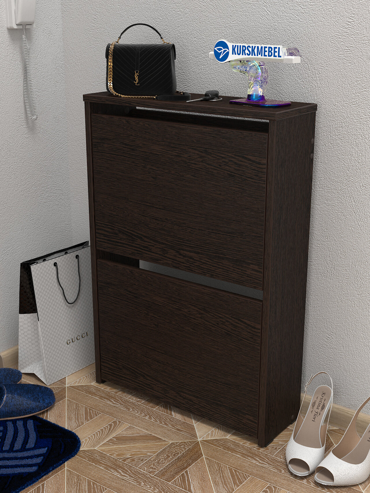 Обувница узкая с откидными дверцами в цвете венге, Курскмебель