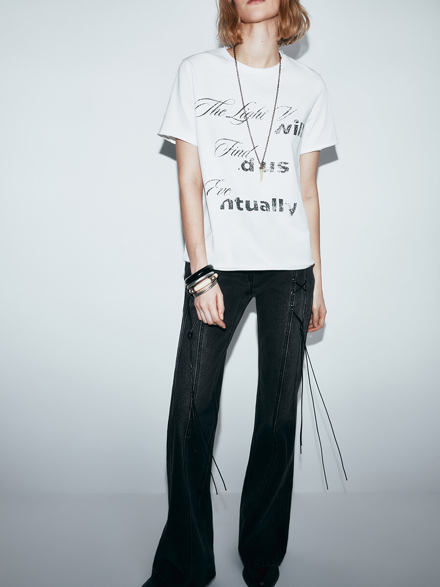 Джинсы клеш клеш со средней посадкой и шнуровкой 