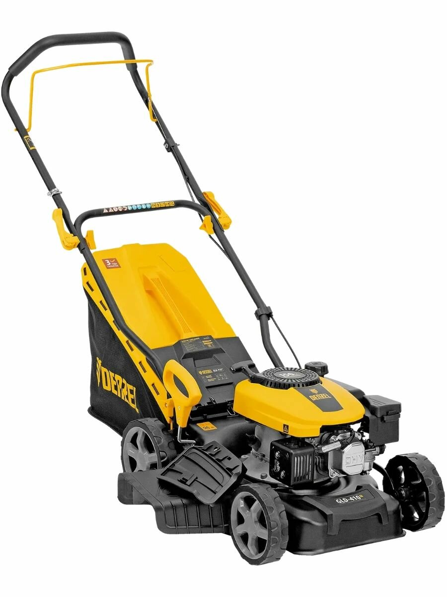 Газонокосилка бензиновая Denzel GLD-410-K, 150 см3, ширина скашивания 41 см, 7 уровней, оранжевая/черная