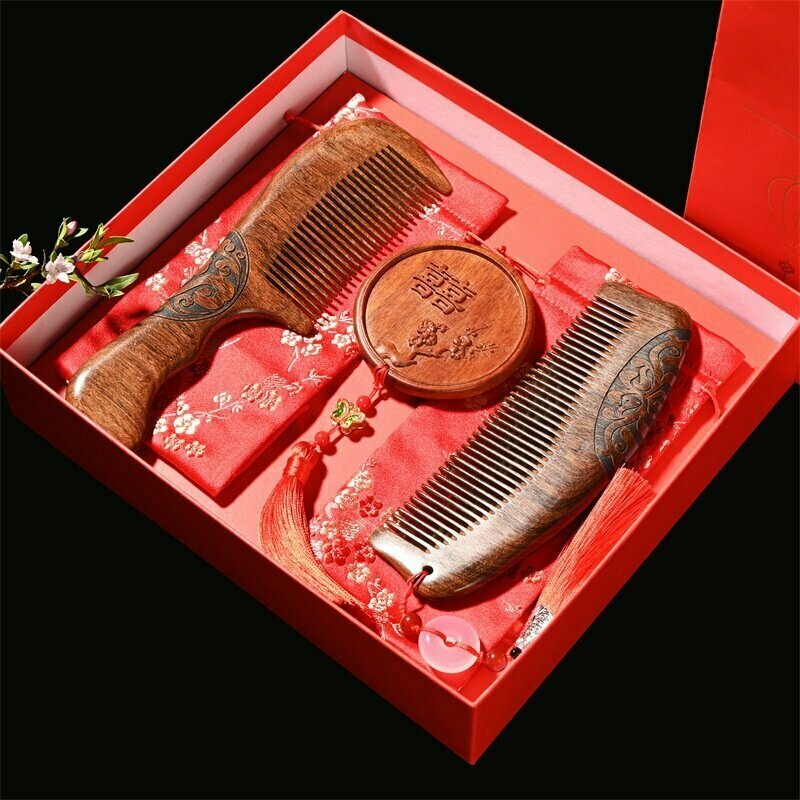 Расческа из сандалового дерева, свадебная расческа, подарок для невесты, пара расчесок, сандаловая расческа, деревянное зеркало, свадебный набор, свадебный подарок