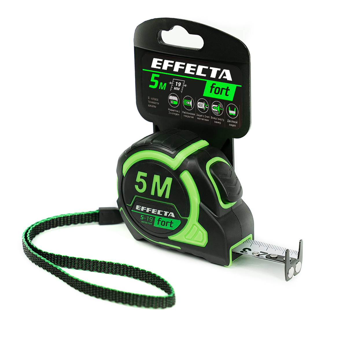 Рулетка "Effecta" Fort, с автостопом, магнитный зацеп, 5 м x 19 мм