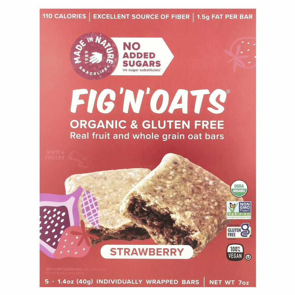 Made in Nature, Fig 'N' Oats®, клубника, 5 батончиков в индивидуальной упаковке, 40 г (1,4 унции) каждый