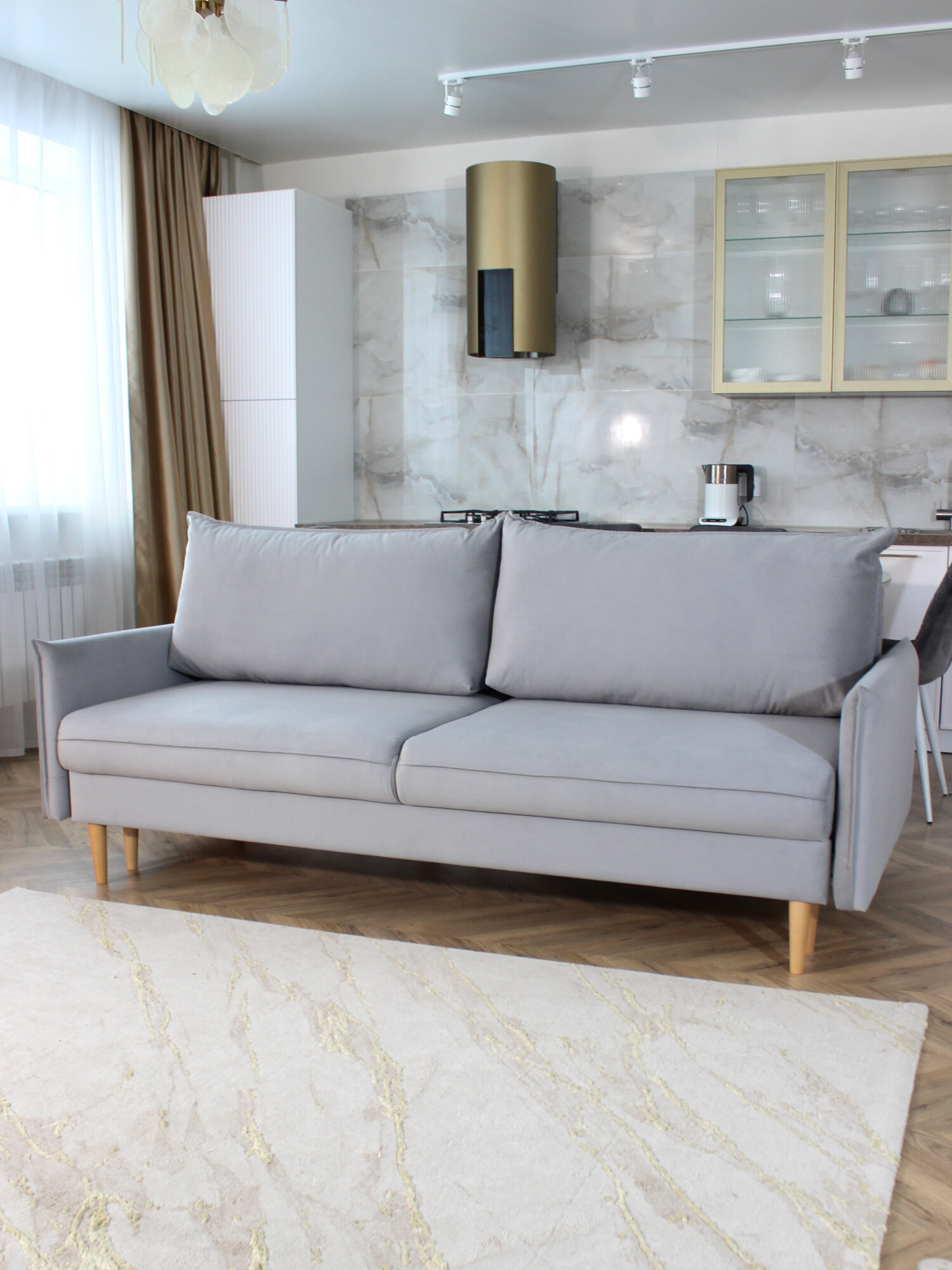 Диван-кровать Фьорд светло-серый, Независимый Пружинный Блок, механизм Тик-так, 212х96х80 см, Спальное место 147х198 см