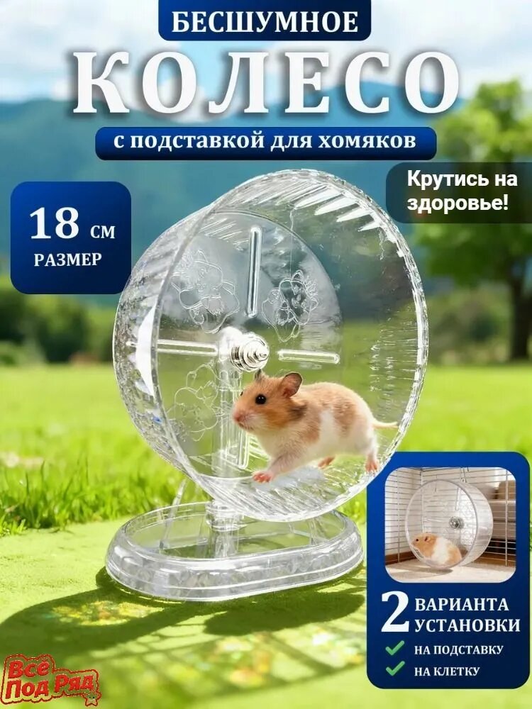 Беговой диск (колесо) для хомяка прозрачный, бесшумный, с широкой беговой дорожкой и прочной подставкой