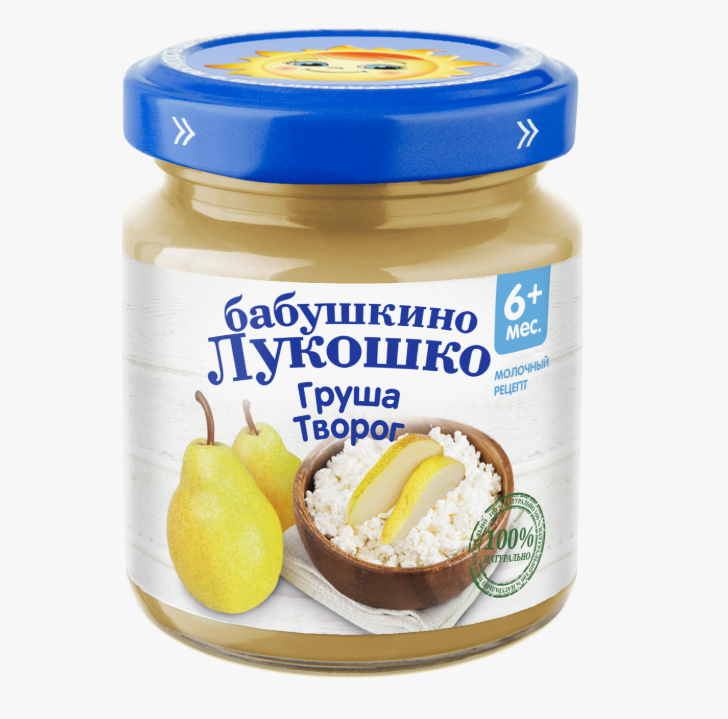 Пюре фруктовое Бабушкино лукошко с 6 месяцев, груша творог 100 г