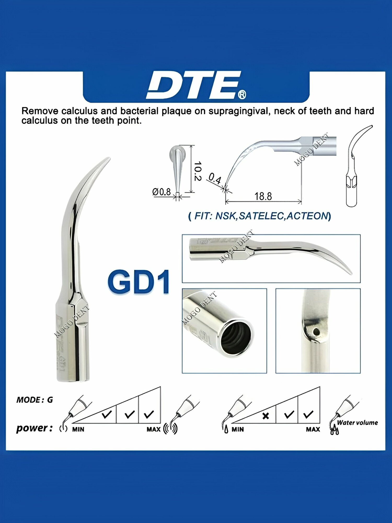 Насадка Woodpecker GD1 для скайлера, для снятия зубных отложений (подходит к DTE, Satelec, NSK)
