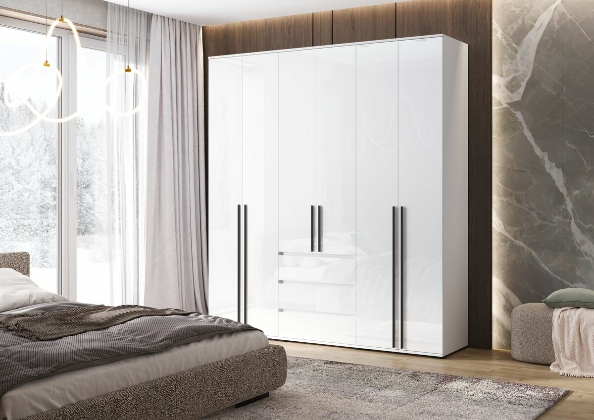 Норд Шкаф 6-ти ств. 200 см. Белый глянец, белый