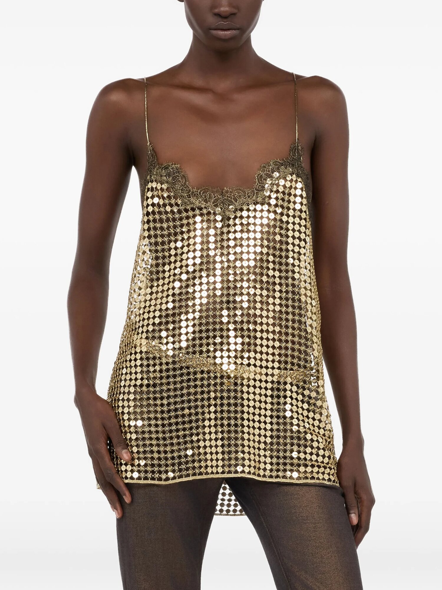 Топ Roberto Cavalli Lace sequin top, размер 42, золотистый — фото 1