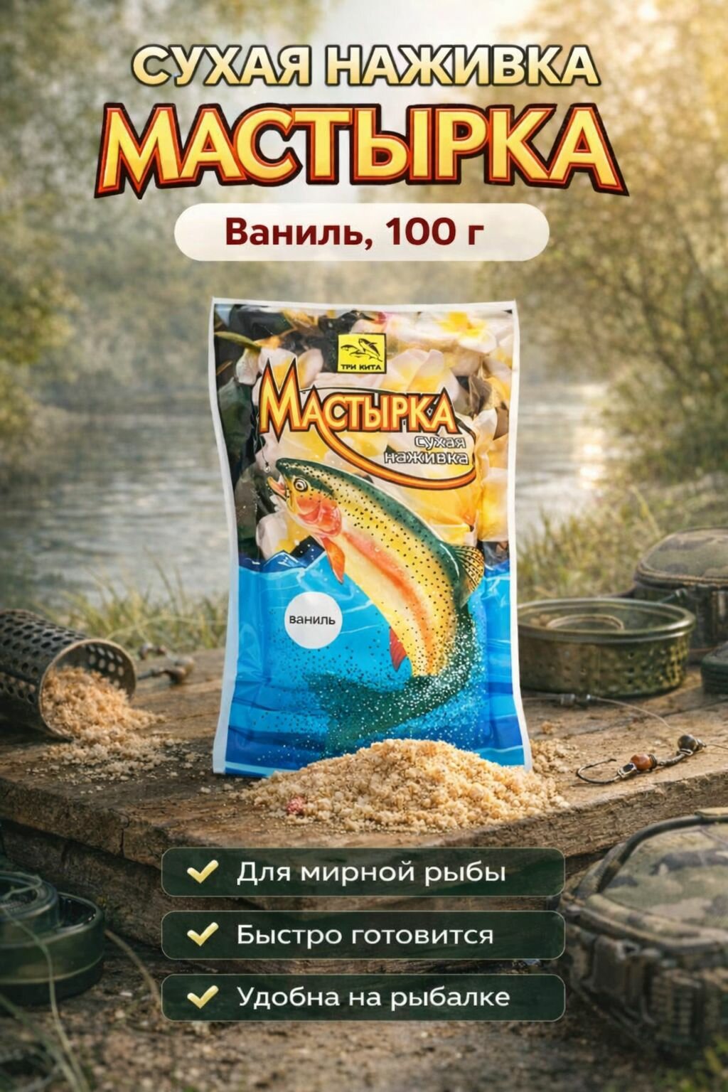 Мастырка рыболовная, Ваниль, 100 г - сухая наживка, тесто для рыбалки на карпа, карася, леща, плотву, фидер