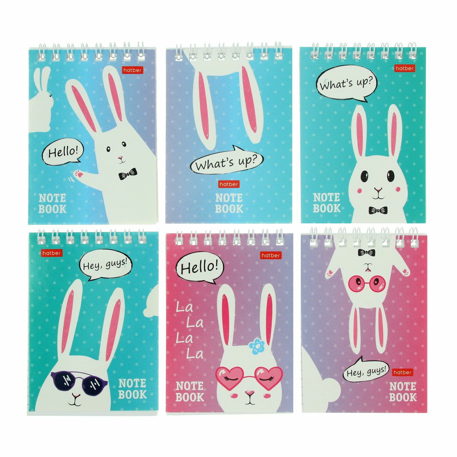 Блокнот А7, 40 листов на гребне "Прикольные зайцы", обложка мелованный картон, 6 шт.