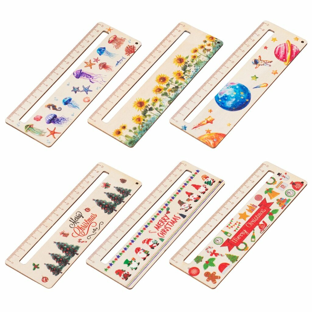 6шт Деревянная Линейка Для Чтения Трекинговых Линеек Рождественские Наполнители для Чулок для Детей, Рисующих, Читающих, Измеряющих, Обучающихся