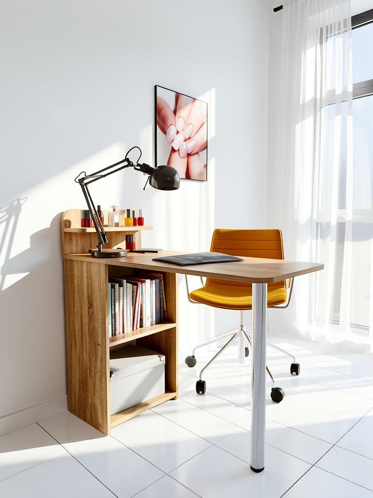 Маникюрный стол дуб сонома открытые полки 91х101х45 см