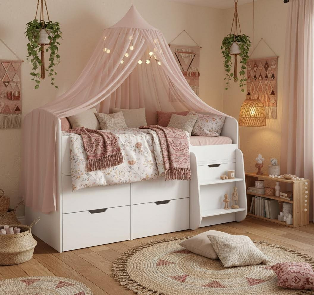 Кровать-чердак Малыш 7 (цвет белый) 160х80 с 4 ящиками