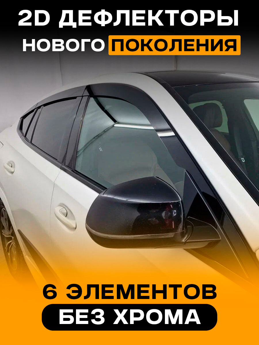 Дефлекторы на BMW X6 G06 (БМВ Х6 Г06) 2019-2026, 2D ветровики на окна автомобиля, черные