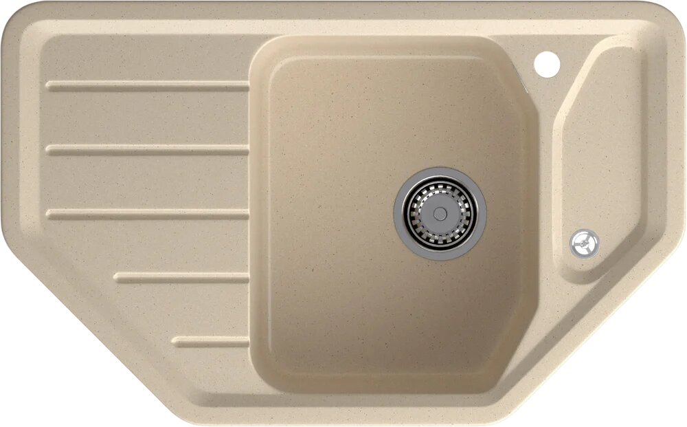 Мойка кухонная GranFest Corner C-800E мраморная, 79x49, угловая, мойка для кухни, с крылом, бежевая, трапеция, матовая