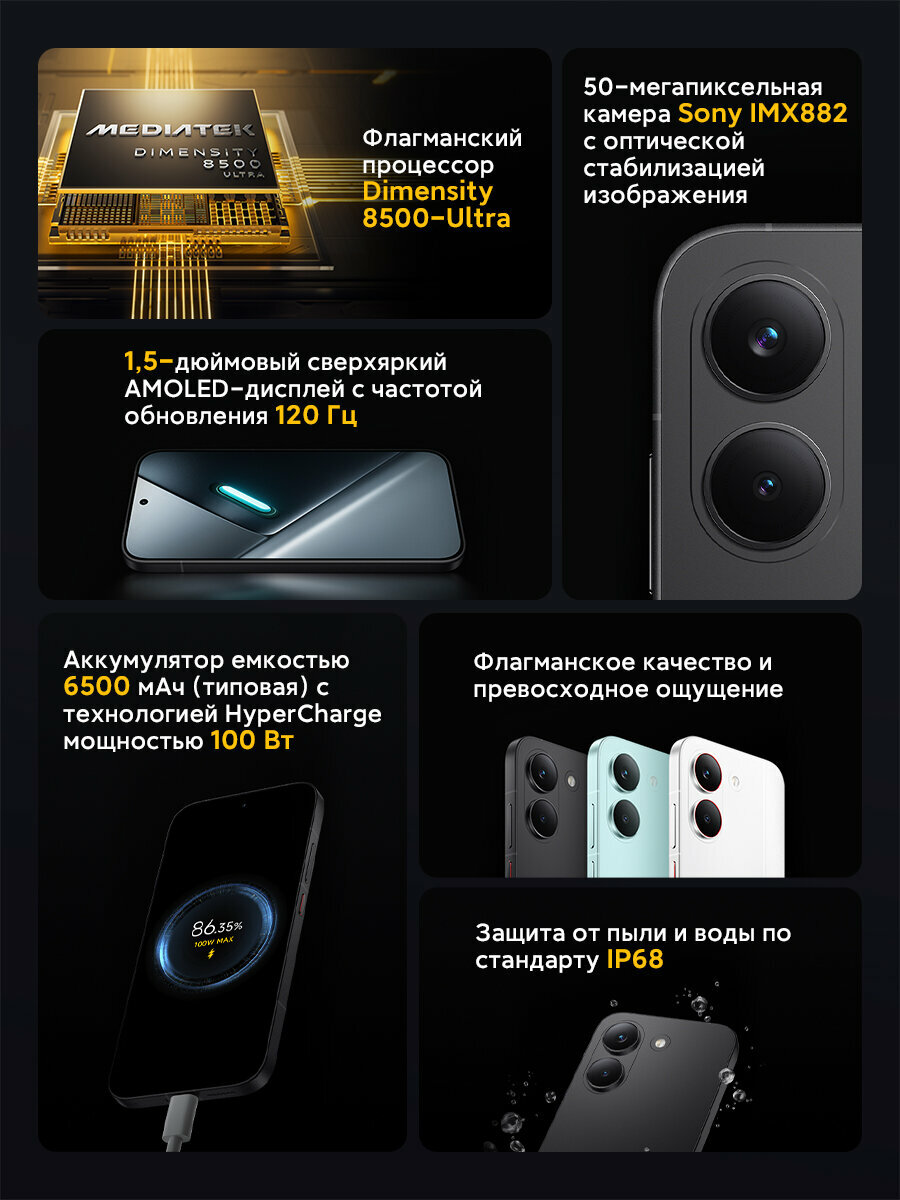 Смартфон Xiaomi POCO X8 Pro 8ГБ 256ГБ Черный, Dimensity 8500-Ultra 6500 мАч 100 Вт IP69 1.5K 120 Гц AMOLED дисплей — фото 1