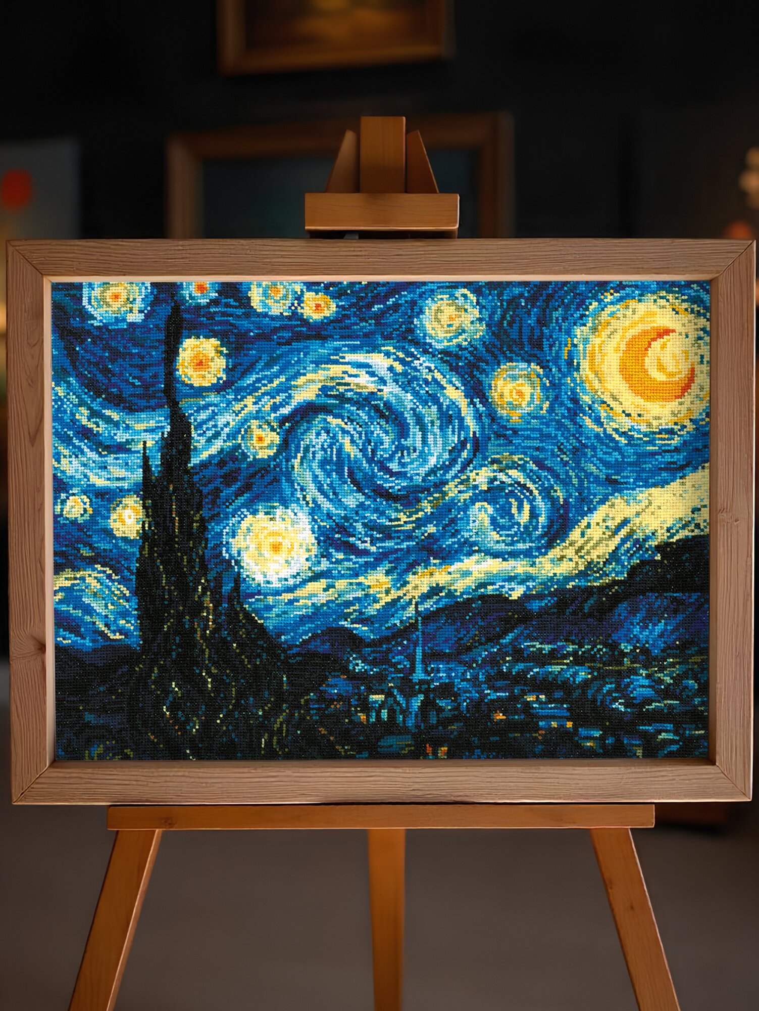 Набор для вышивания крестом Риолис, вышивка крестиком по мотивам картины В. Ван Гога "Звёздная ночь", 40*30 см, 1088