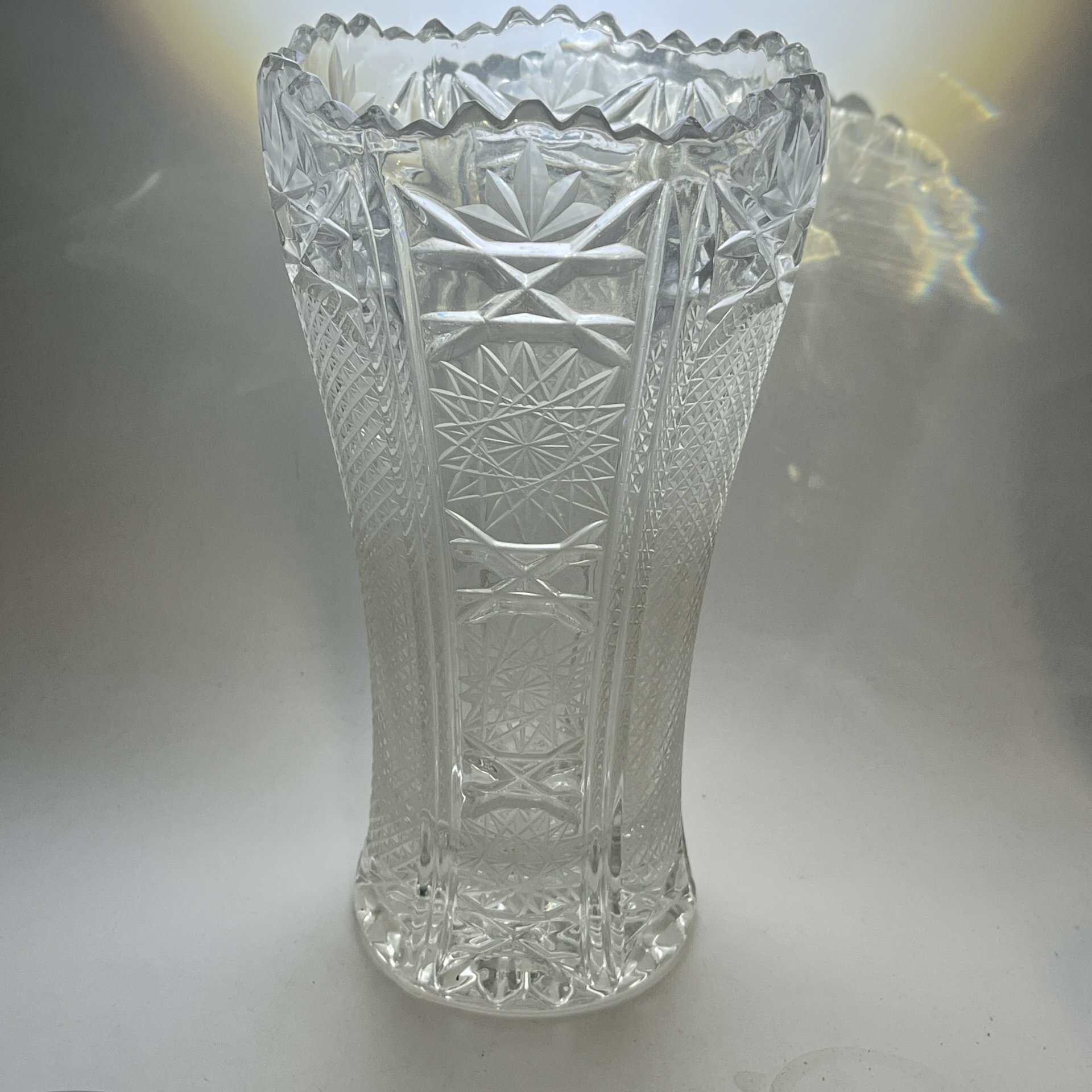 Ваза для цветов с геометрическим декором, хрусталь, алмазная грань, СССР, 1970-1990 гг.
