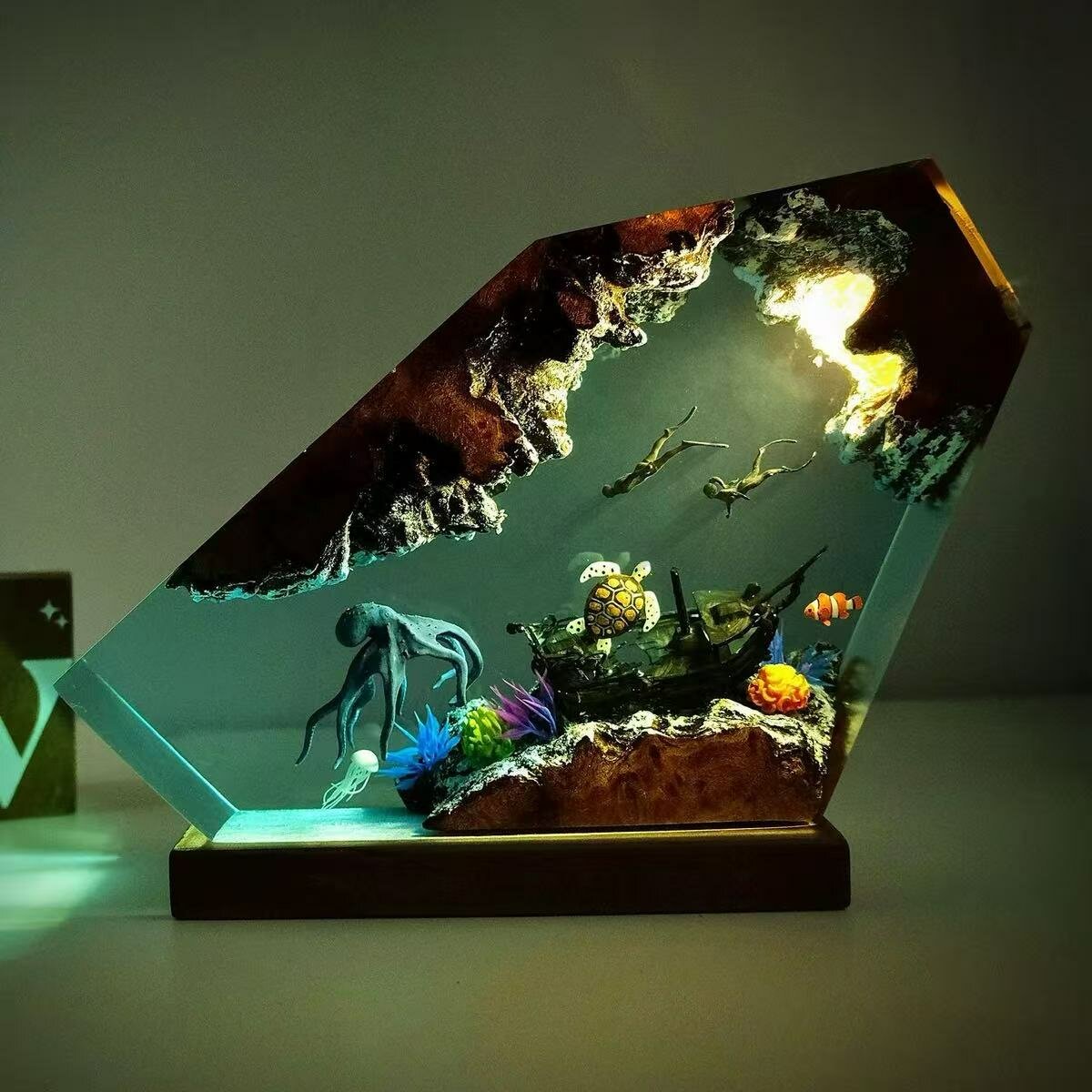 Ночная лампа «море» с пультом ДУ, дерево+смола, USB, RGB-подсветка