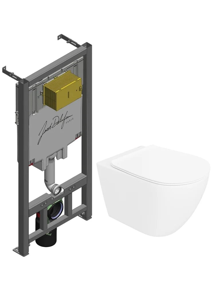 Комплект 3 в 1: Инсталляция Jacob Delafon E29025-NF / Унитаз подвесной STWORKI Готланд S13401WH безободковый, с микролифтом / Комплект креплений