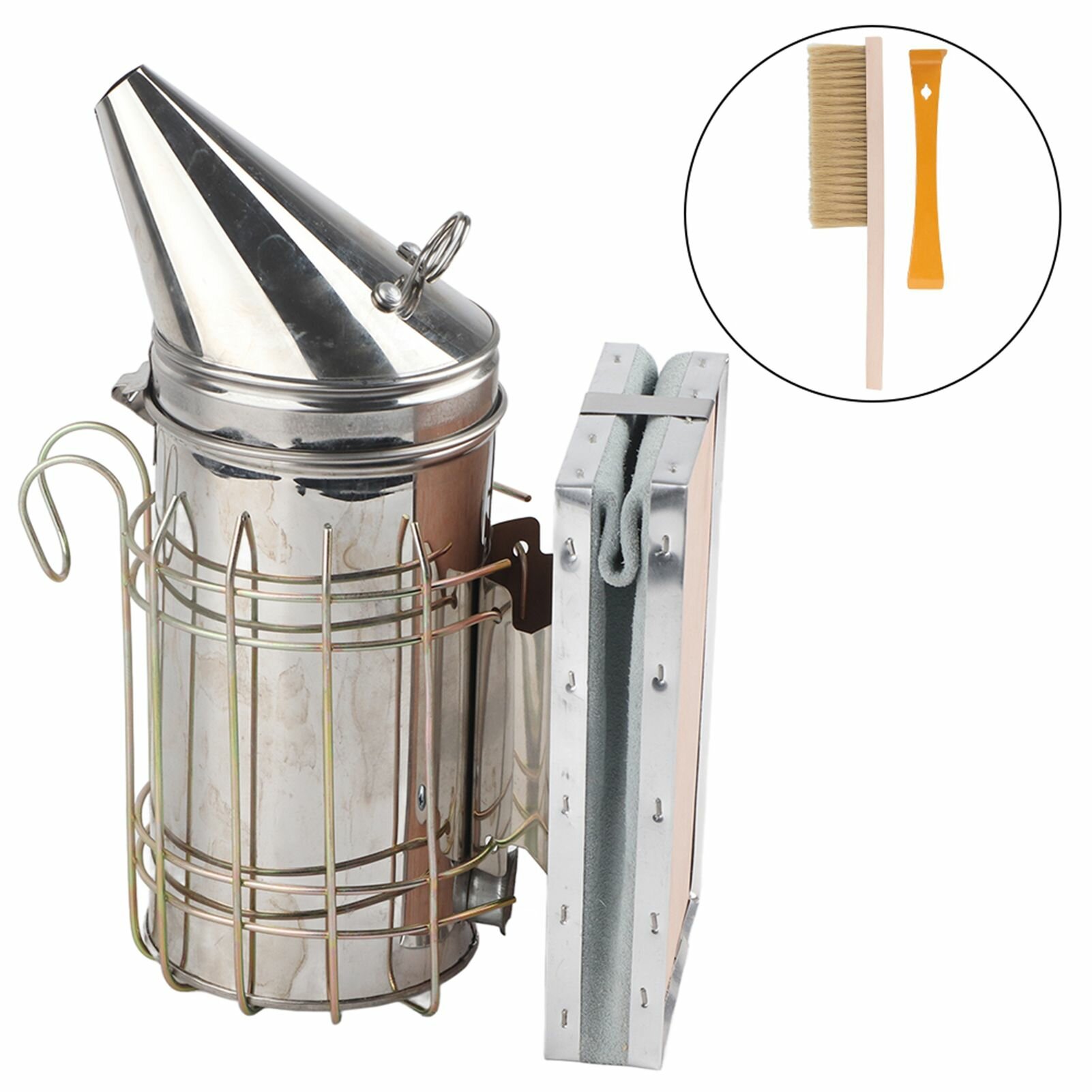 Ручной дымарь из нержавеющей стали с теплозащитным экраном, прочный инструмент для пчеловодства и ухода за ульями