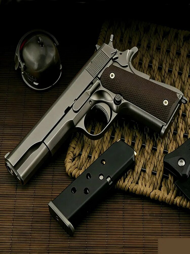 Спринговый пистолет с пульками железный Colt M1911 металлический детский