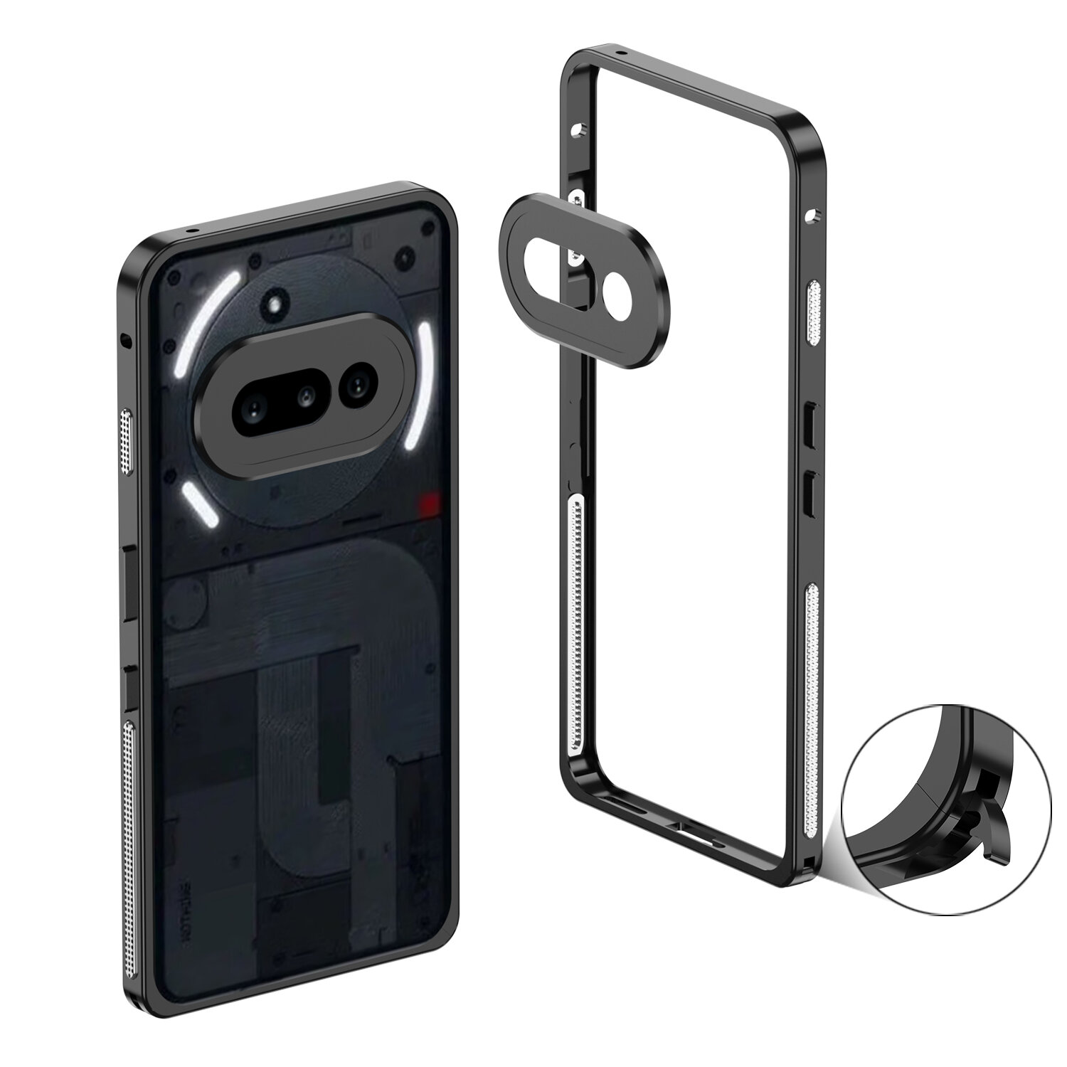 Подходит для Nothing Phone (3A) / Нафинг Фон 3А Чехол для смартфона Металлический каркас, Фон 3А, подставка, soft touch, матовый, накладка, металл, ударопрочный, усиленные углы, Nothing, black