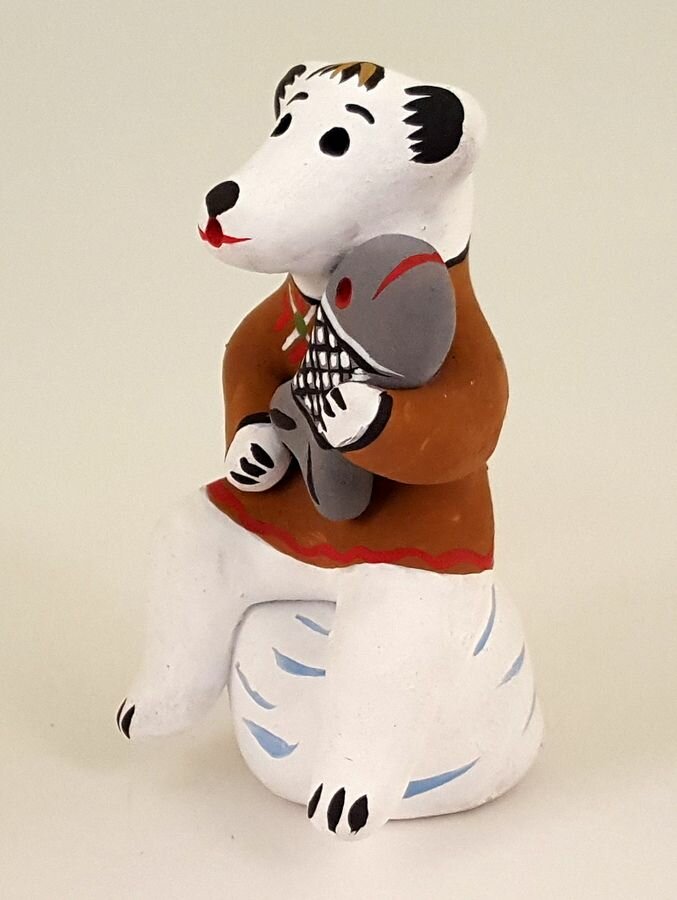 Собака с рыбой, Каргопольская глиняная игрушка, ручная авторская работа