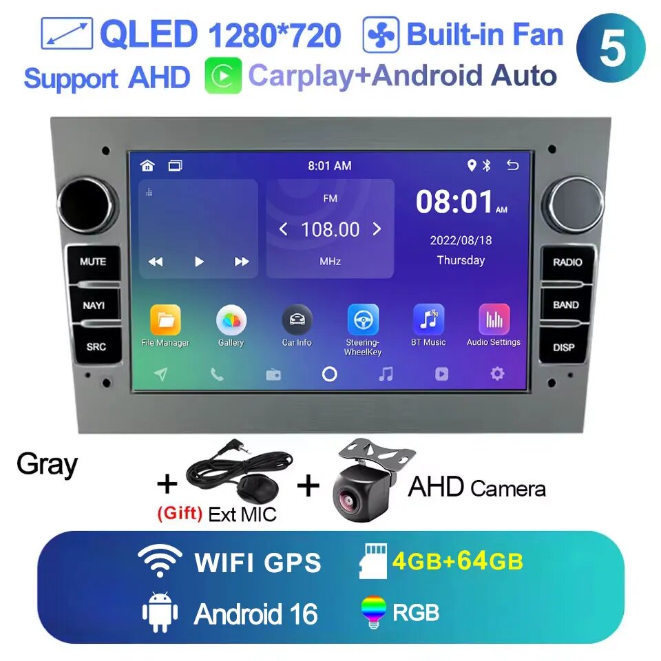 LEHX 2Din 7-дюймовый Android автомобильный радиоприемник CarPlay для Opel Astra H G-L10X(4-64GB)AHD