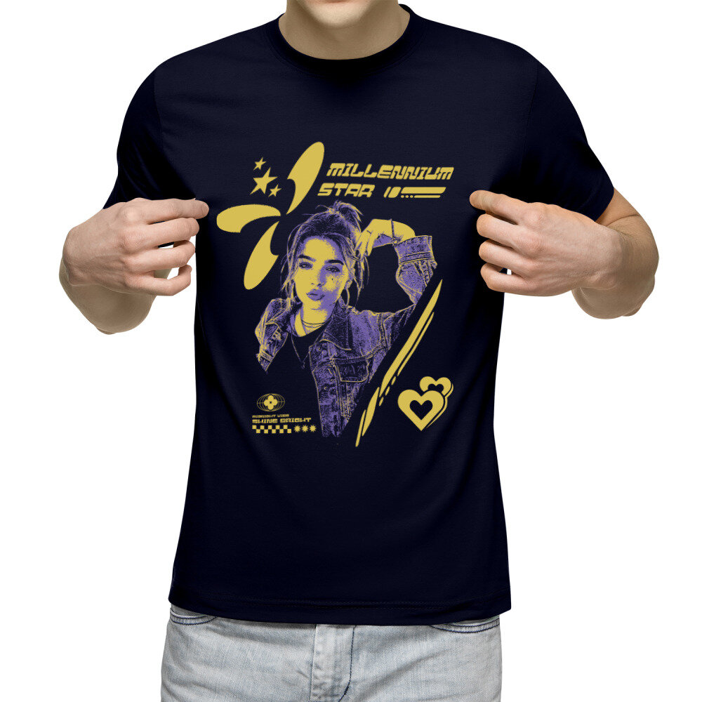 Мужская футболка «Millennium Star, Y2k, Y2k стиль, ретро» (темно-синий, XL)