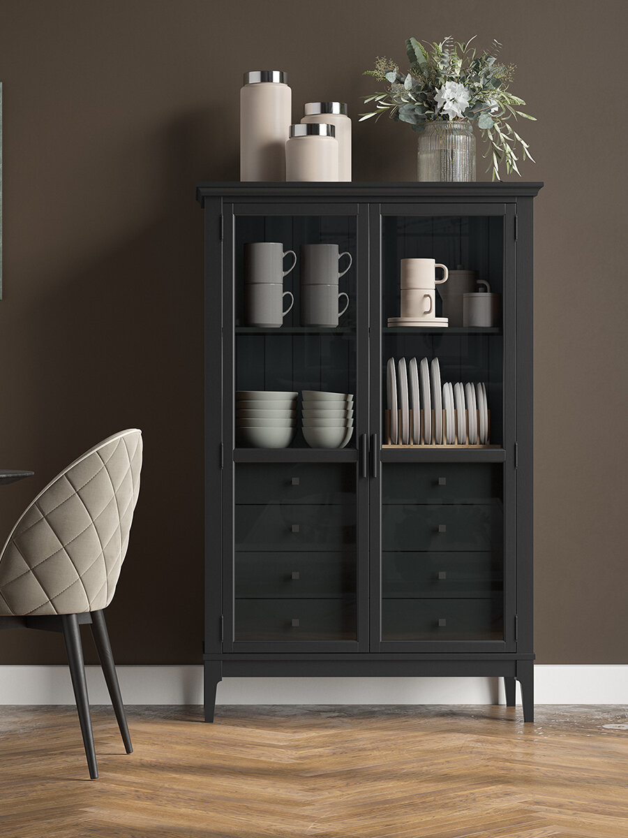 Шкаф для посуды ММЦ Гостиная Квадро-С 20/04 (блэк 9) из массива сосны