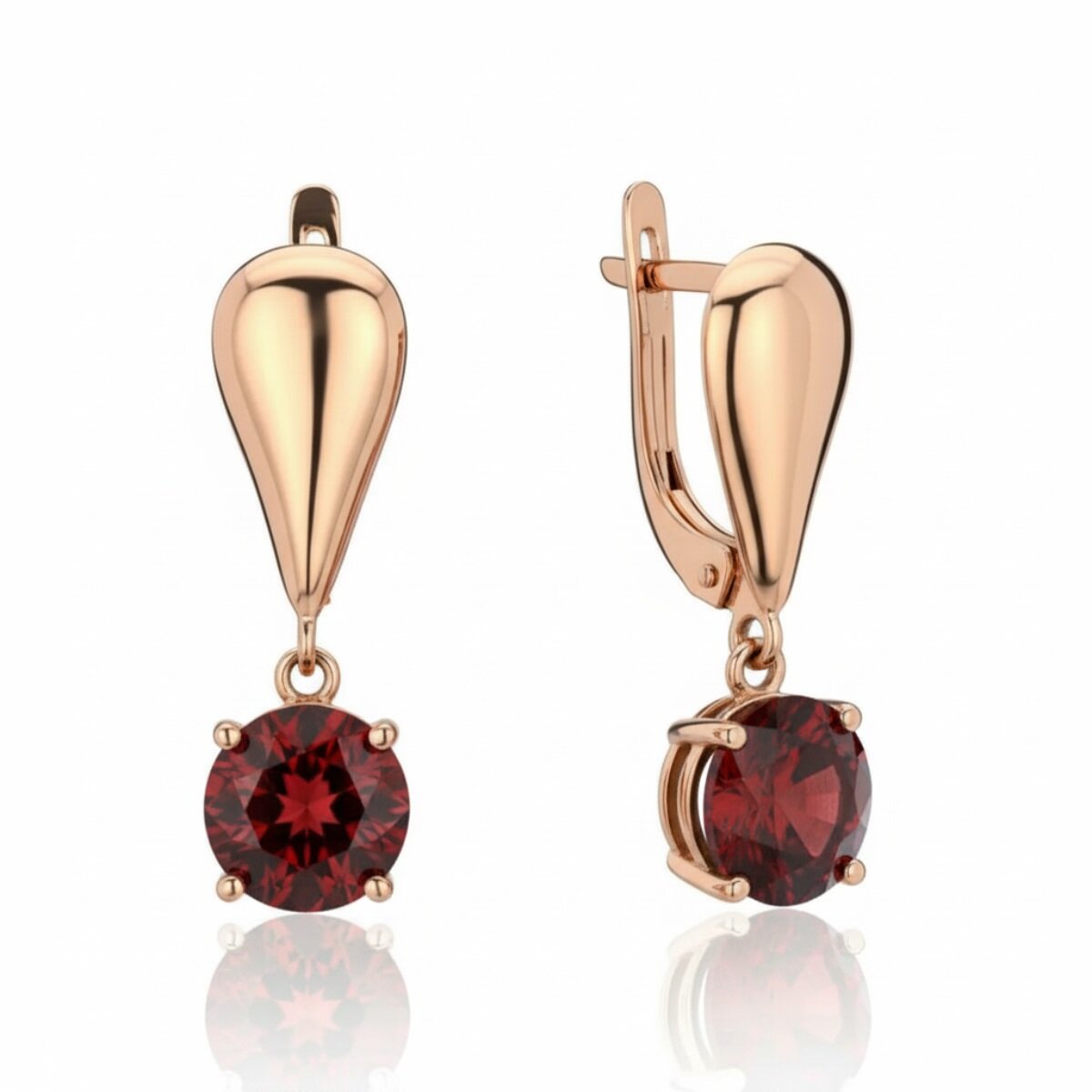 Серьги, красное золото, 585 проба, гранат