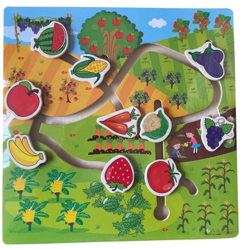 Деревянная головоломка с фруктами и овощами для детей, обучающая игрушка с темами животных