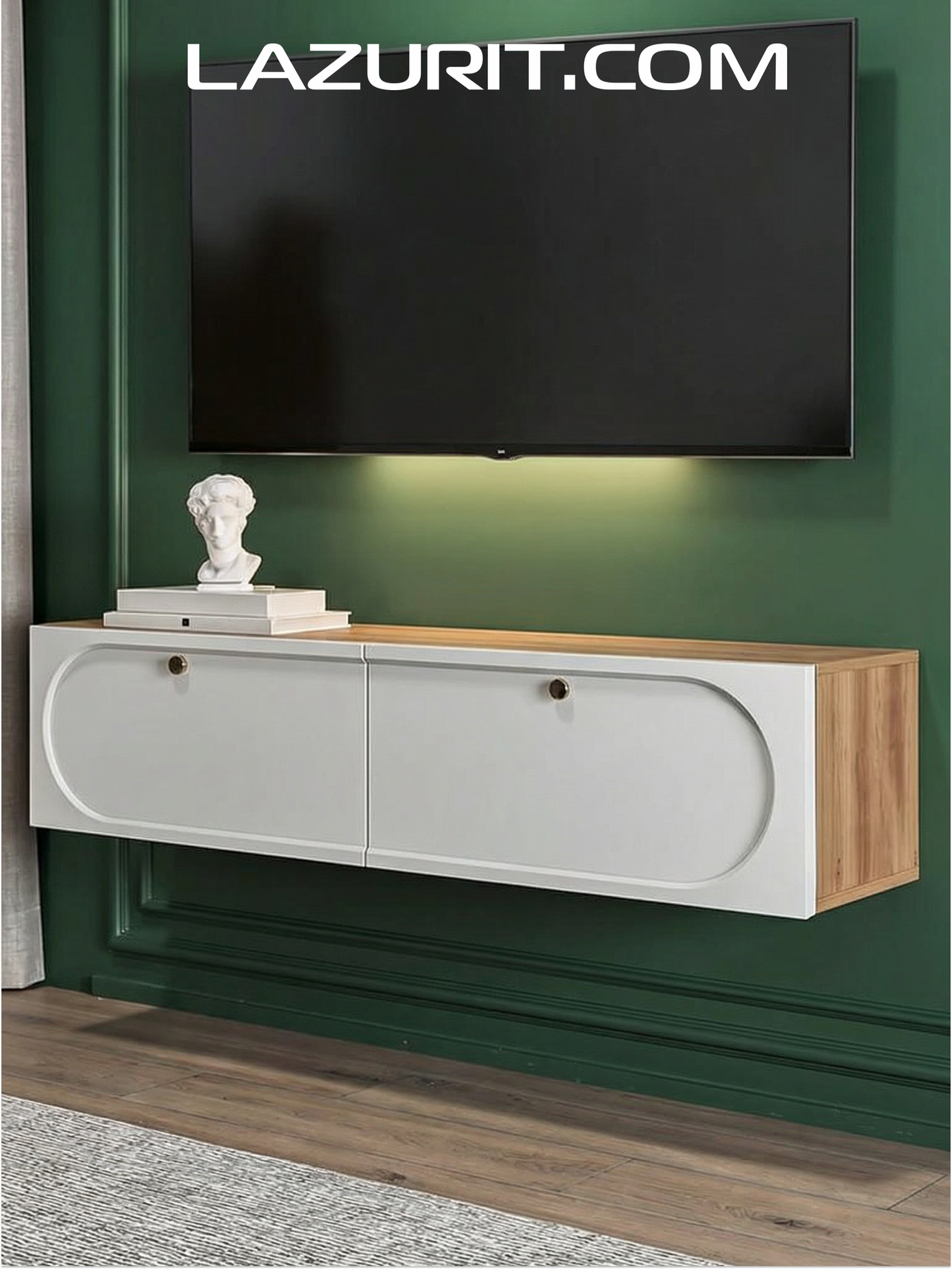 ТВ Тумба под телевизор подвесная Lazurit Santorini белая деревянная с ящиками узкая консоль в прихожую спальню 114х30х36