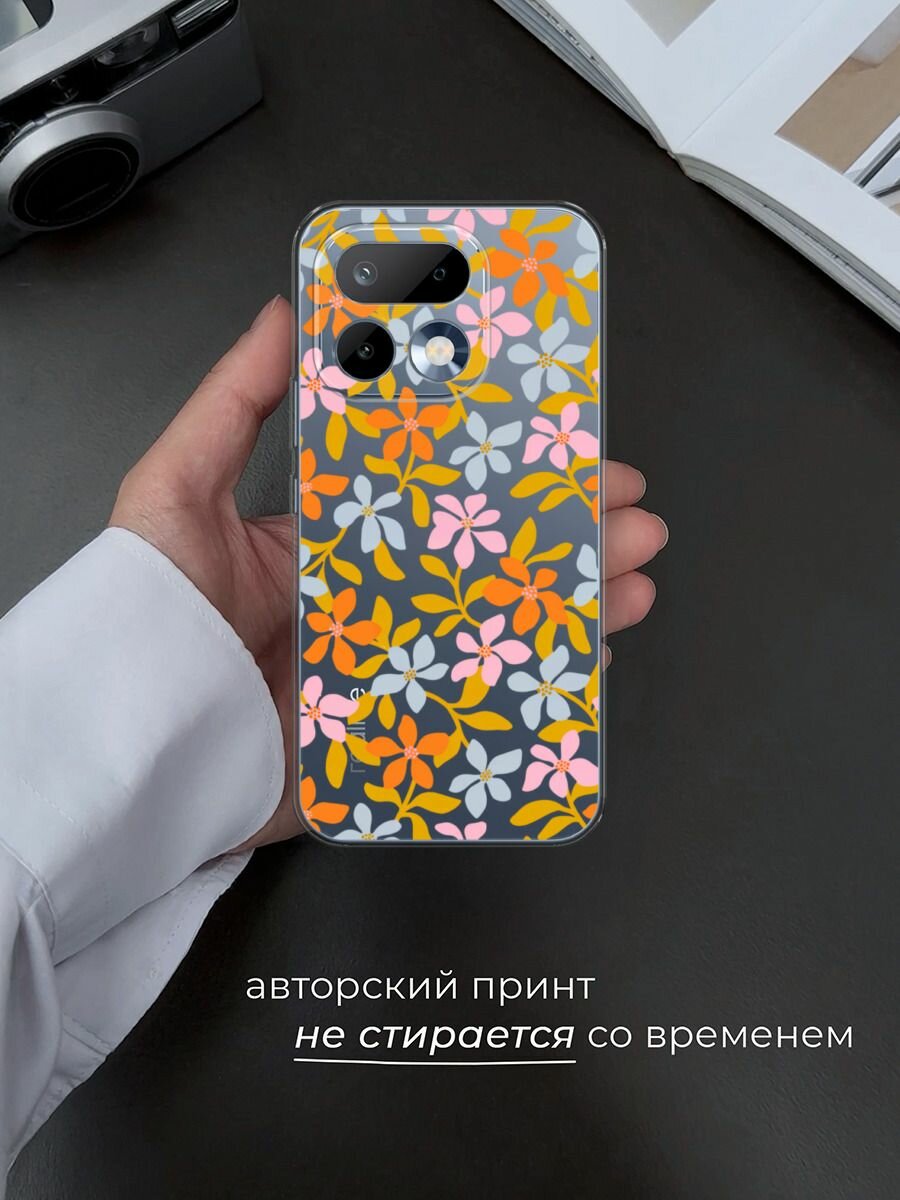 Чехол на Realme 16 Pro / Реалме 16 Про с принтом Оранжевые цветочки, прозрачный — фото 1