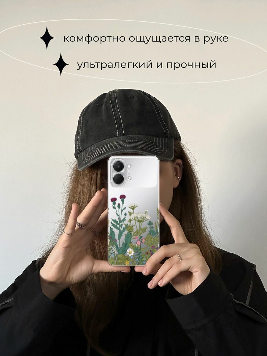 Чехол на Tecno Spark Go 3 / Текно Спарк Го 3 с принтом Дикие полевые цветы, прозрачный — фото 1