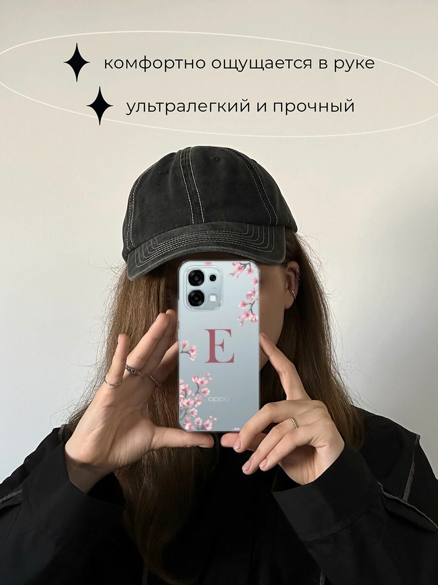 Силиконовый чехол на Oppo A6 Pro / Оппо A6 Про с принтом Буква E сакура — фото 1