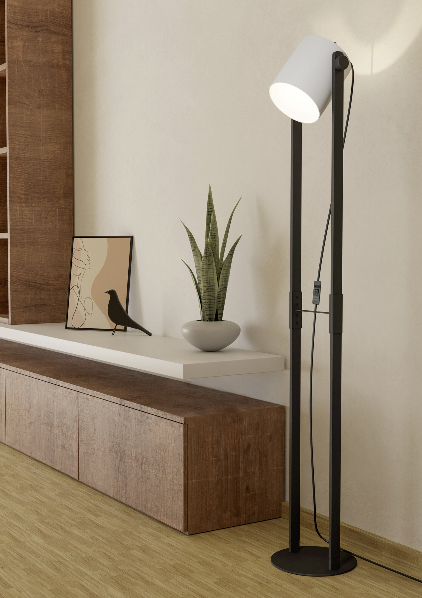 Торшер EGLO HORNWOOD 143429, E27, текстильный плафон, с ножным выключателем