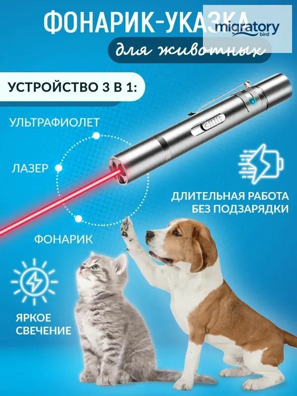 Лазерная указка AG Smart для кошек и собак, Лазер, УФ, Фонарик, с USB зарядкой