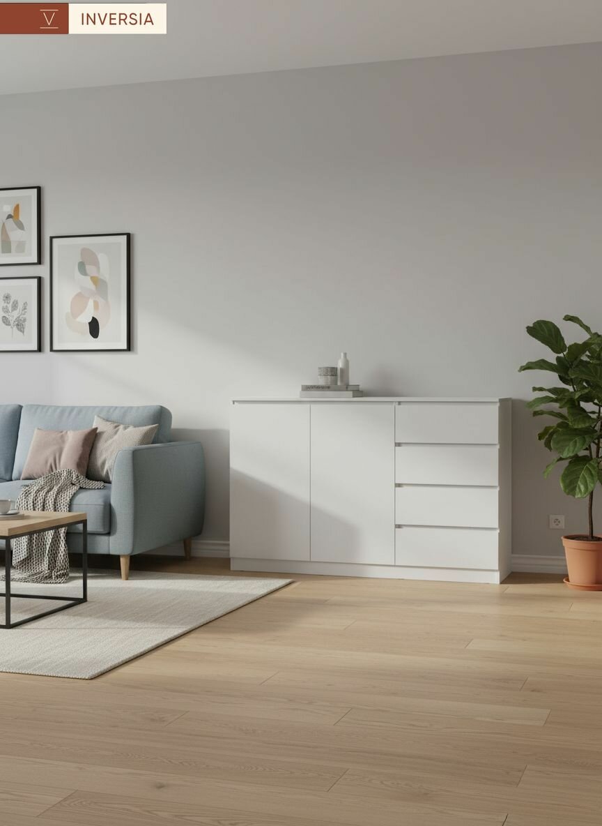 Комод INVERSIA Руби 160, белый, гладкий, ЛДСП, 8 ящиков, 160х99х40 см