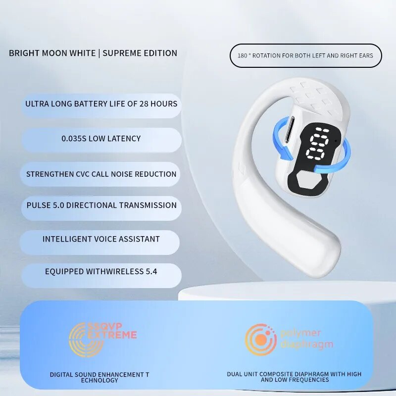Беспроводные наушники Bright Moon White Bluetooth 5.4