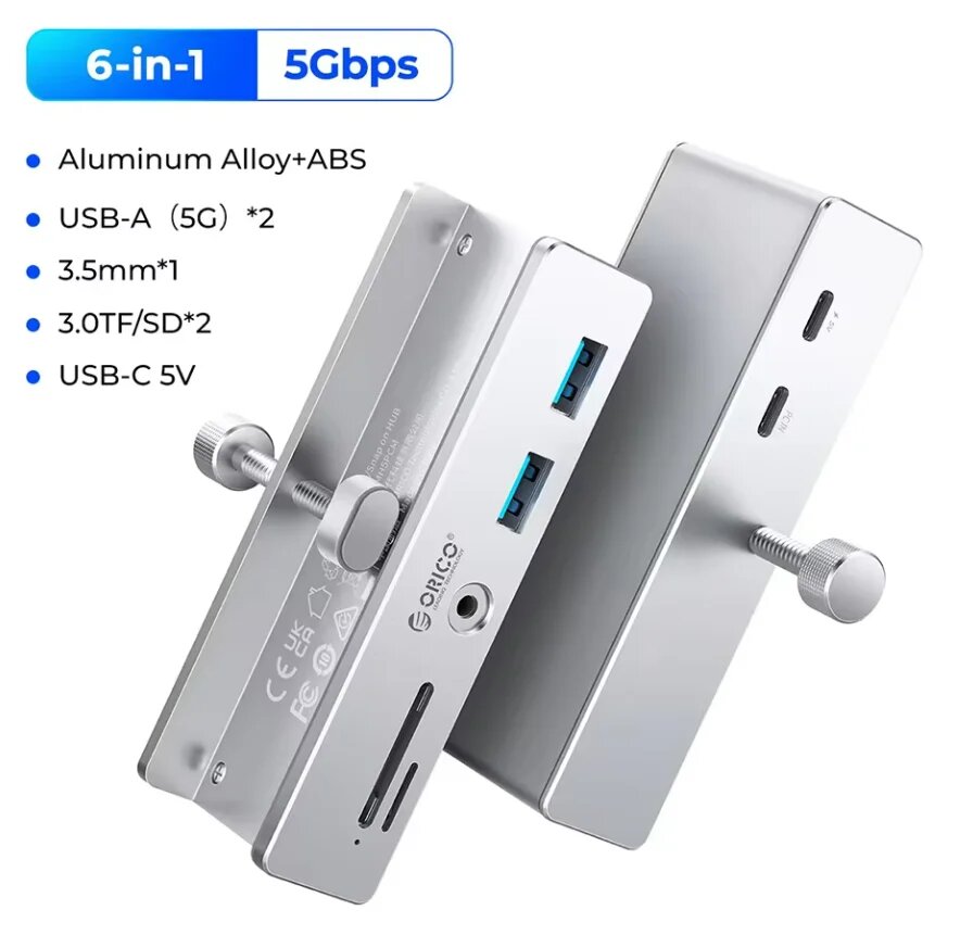 ORICO 6-в-1 USB-хаб 5Gbps, Aluminum Alloy+ABS, MH5PMM
